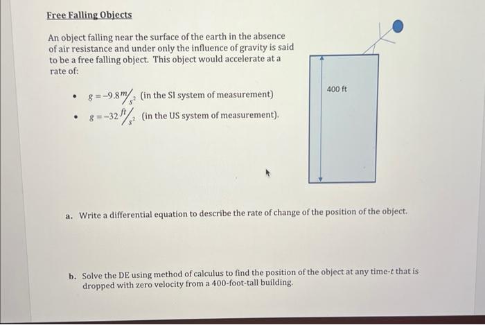 Solved Free Falling Objects An object falling near the | Chegg.com