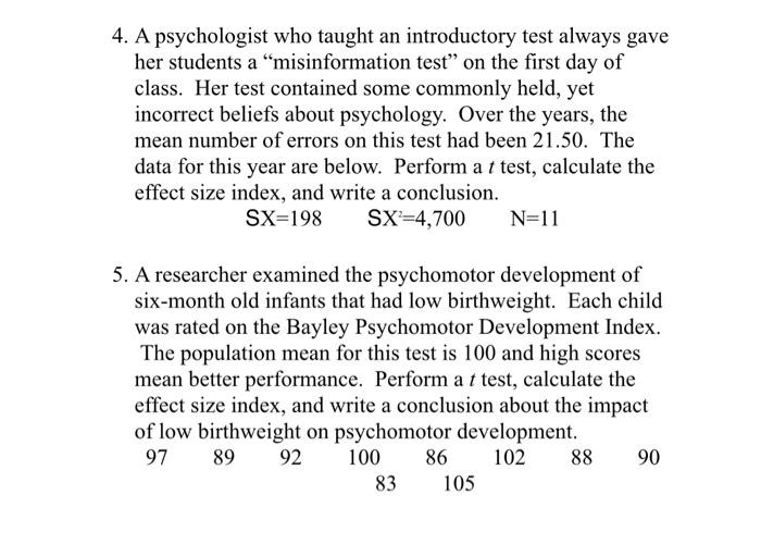 Solved 4. A psychologist who taught an introductory test | Chegg.com
