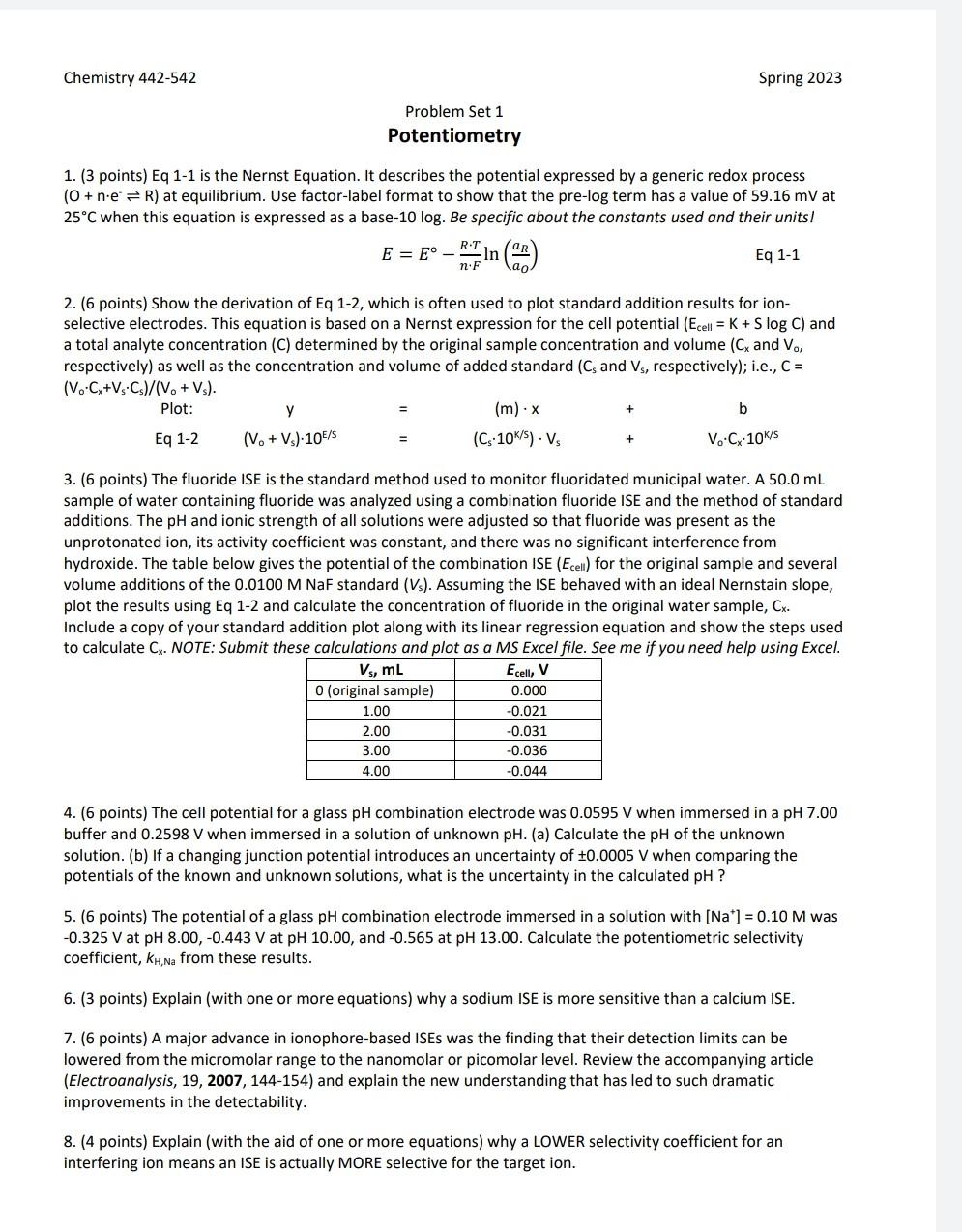 Solved Chemistry 442-542 Spring 2023 Problem Set 1 | Chegg.com