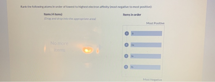 Solved Rank The Following Atoms In Order Of Lowest To