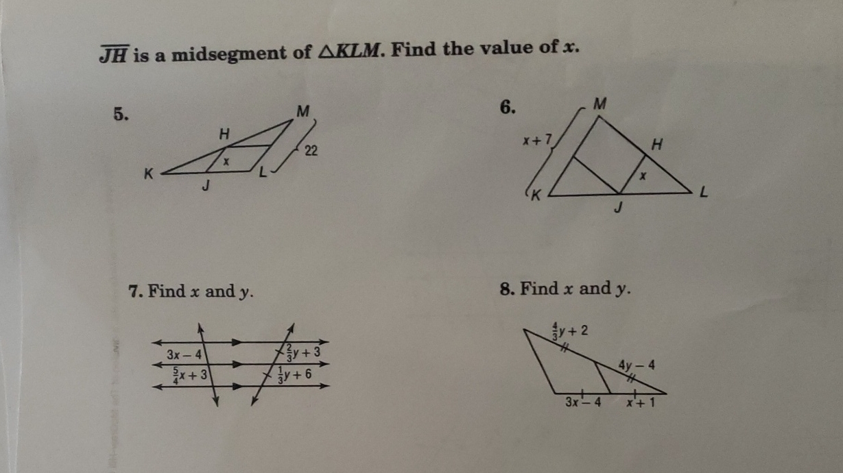 Solved ?bar (JH) ﻿is a midsegment of ????KLM. ﻿Find the | Chegg.com