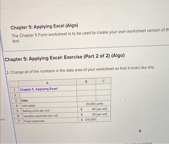 Solved Chapter 5: Applying Excel (Algo) The Chapter 5 Form | Chegg.com