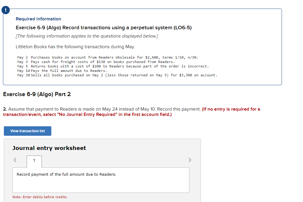 Required informationExercise 6-9 (Algo) Record | Chegg.com Required informationExercise 6-9 (Algo) Record | Chegg.com