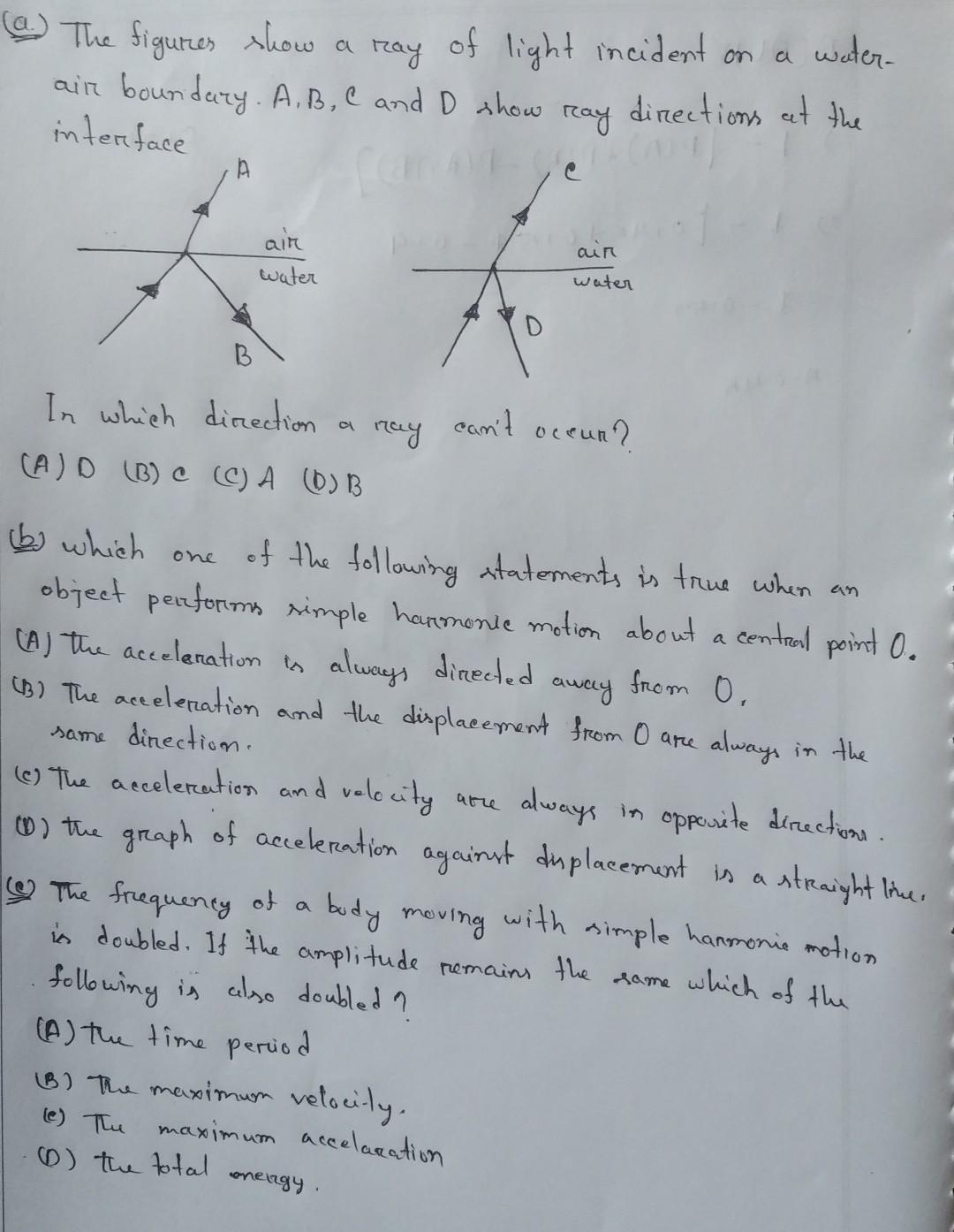 Solved (2) The figures show a ray of light incident on a | Chegg.com