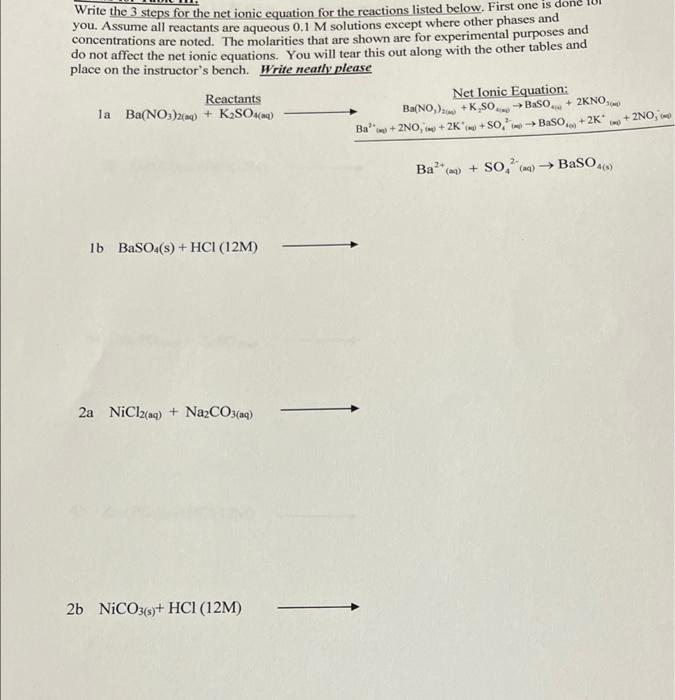 Solved Write the 3 steps for the net ionic equation for the | Chegg.com