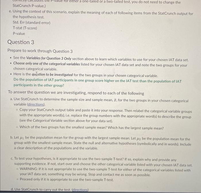 Solved a. Which IAT data set are you working with? b. Use | Chegg.com