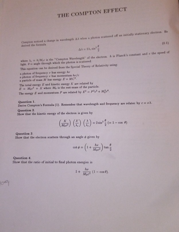 Solved THE COMPTON EFFECT He when a photon scattered off an | Chegg.com