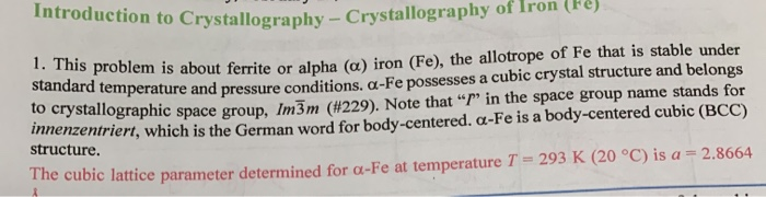 Solved Introduction to Crystallography - to Crystallography | Chegg.com