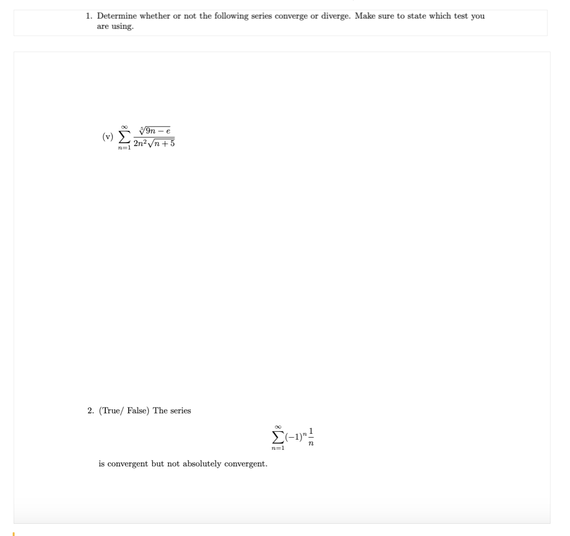 Solved Determine whether or not the following series | Chegg.com