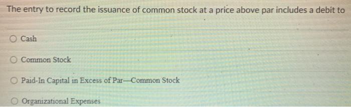 Solved The entry to record the issuance of common stock at a | Chegg.com