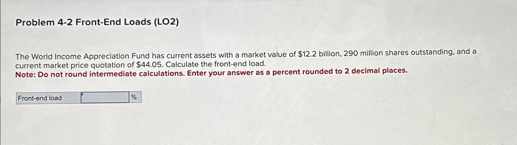 Solved Problem 4-2 ﻿Front-End Loads (LO2)The World Income | Chegg.com