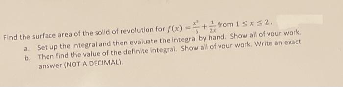 Solved Find the surface area of the solid of revolution for | Chegg.com