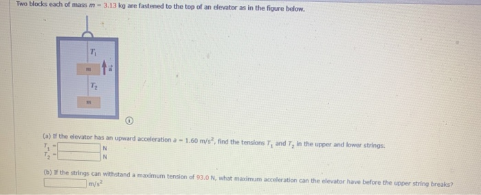 Solved Two blocks each of mass m - 3.13 kg are fastened to | Chegg.com