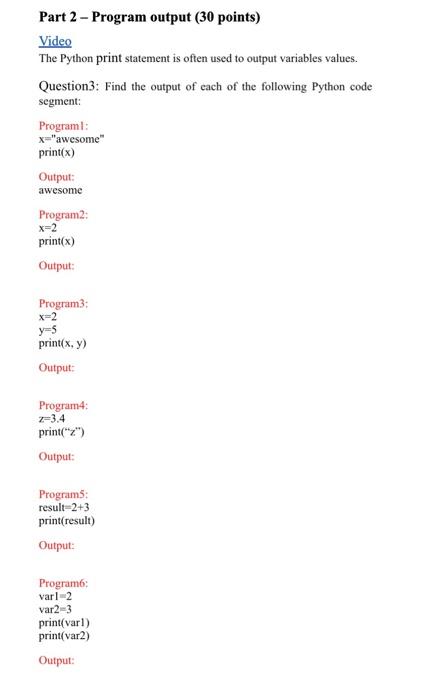 Solved Part 2 Program Output 30 Points Video The Python