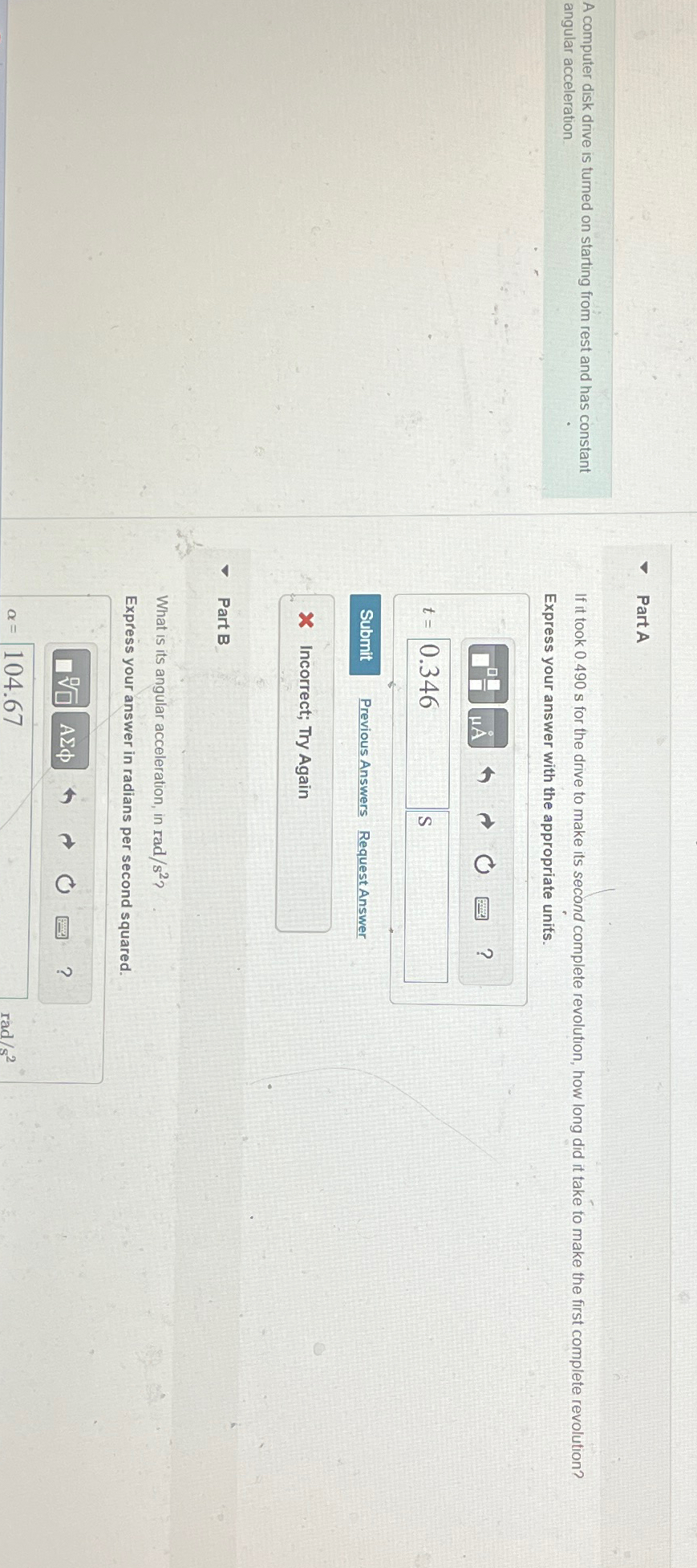 Solved Part AA computer disk drive is tumed on starting from | Chegg.com