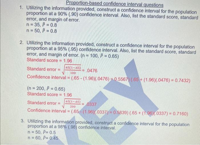 Solved Proportion-based confidence interval questions 1. | Chegg.com