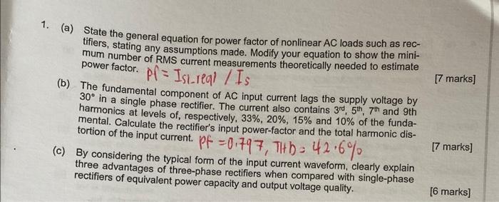 Solved 1. (a) State the general equation for power factor of | Chegg.com
