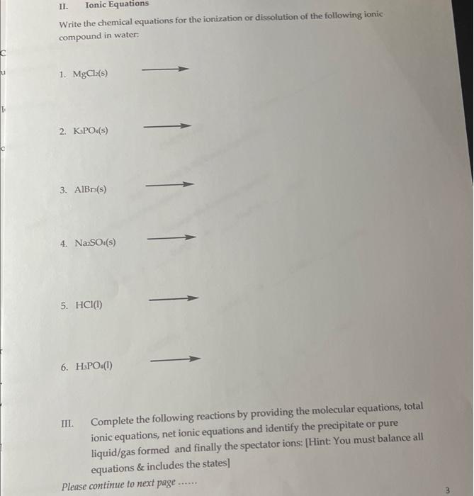 Solved Write the chemical equations for the ionization or | Chegg.com