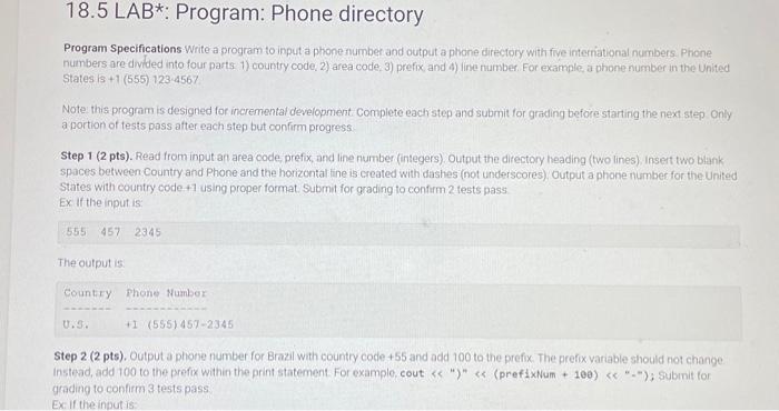 Solved 18.5 LAB*: Program: Phone directory Program | Chegg.com