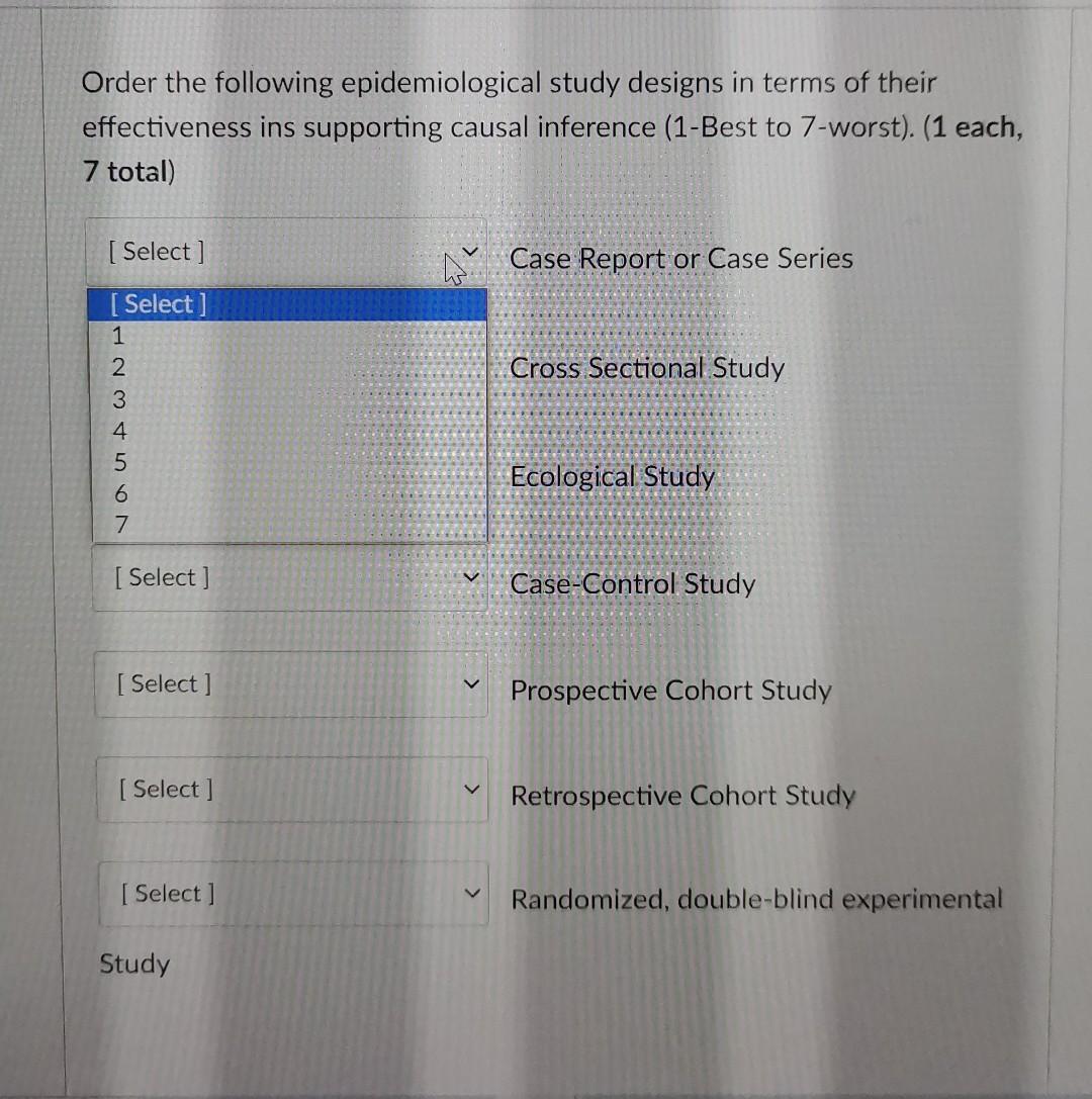 Solved Order the following epidemiological study designs in | Chegg.com