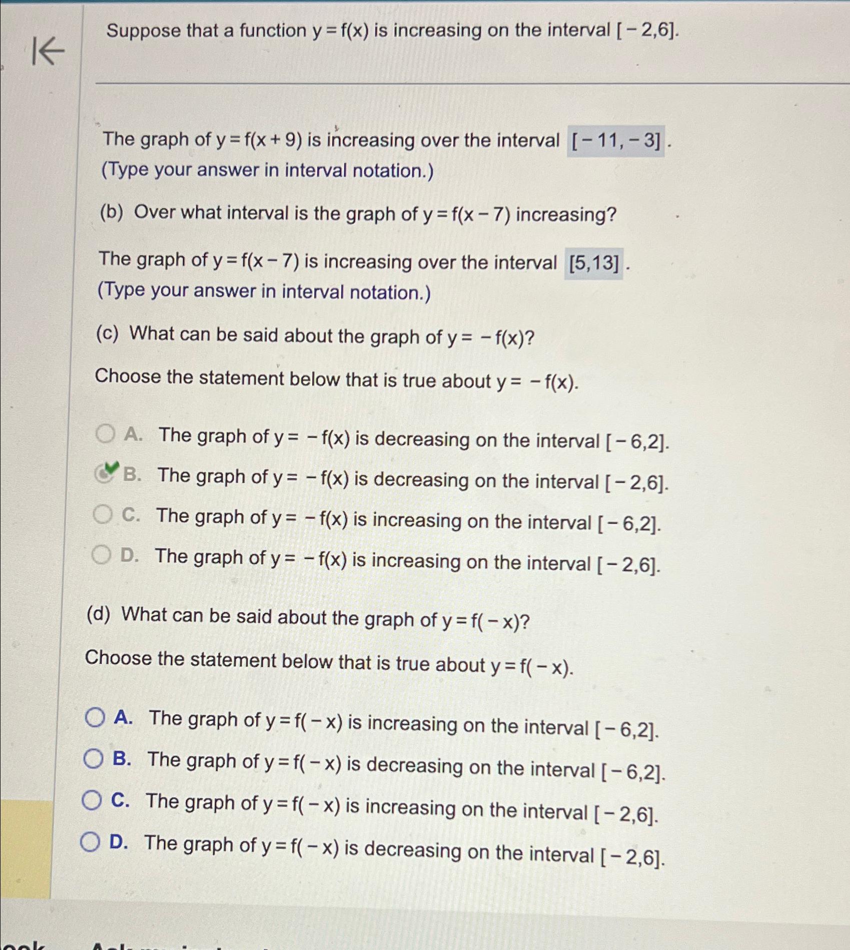 Solved Suppose that a function y=f(x) ﻿is increasing on the | Chegg.com