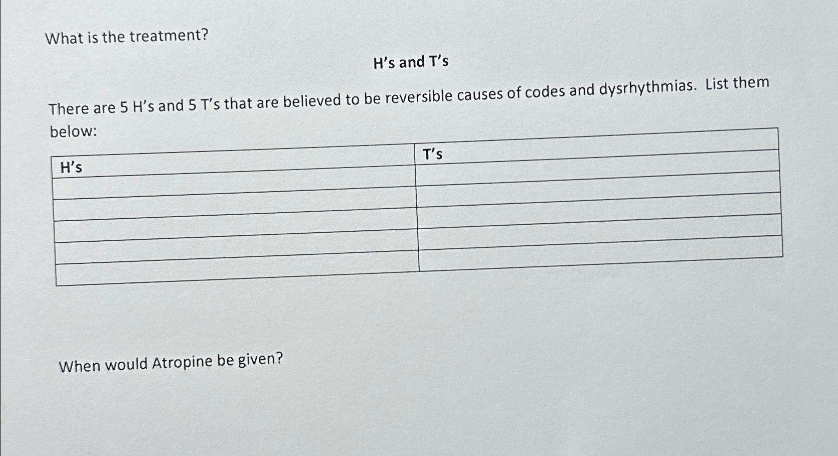 Solved What is the treatment?H' 's and T' 'sThere are 5H' ﻿s | Chegg.com