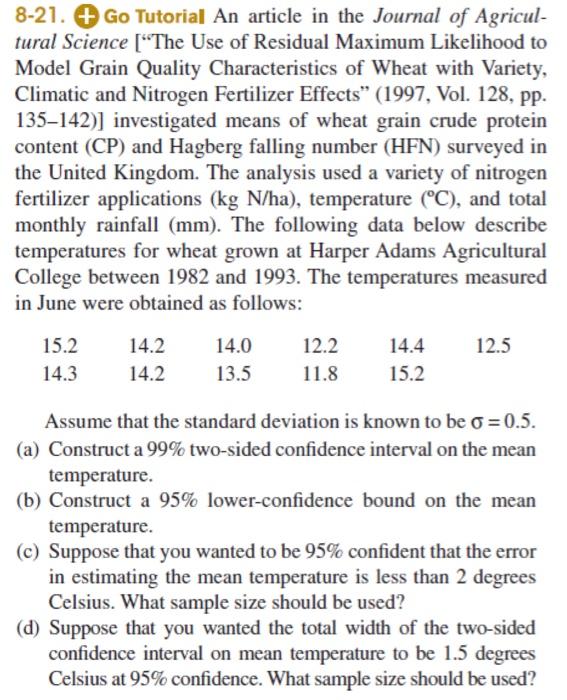 Solved 8-21. (-) Go Tutorial An article in the Journal of | Chegg.com