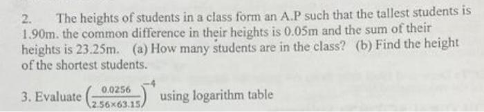 Solved 2. The heights of students in a class form an A.P | Chegg.com
