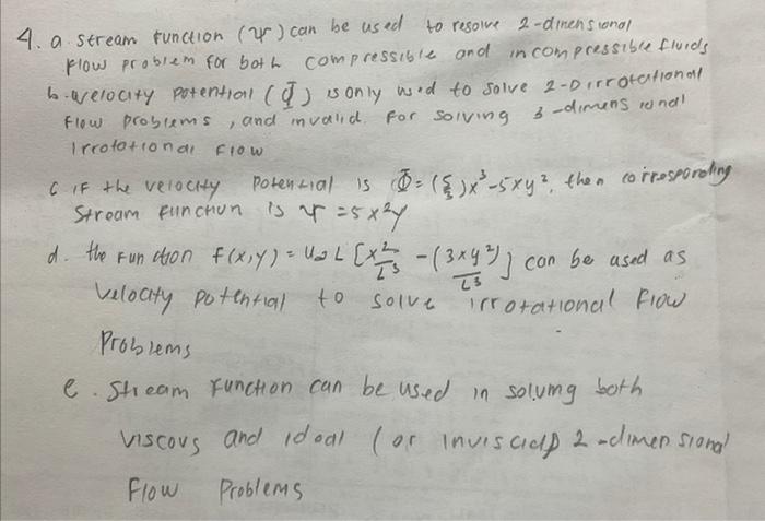 Solved 4. a stream function (ψ) can be used to resolve | Chegg.com