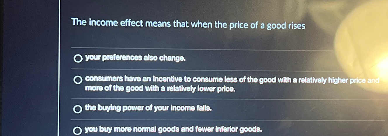 Solved The income effect means that when the price of a good | Chegg.com