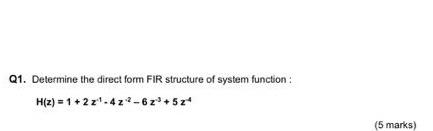Solved 21. Determine the direct form FIR structure of system | Chegg.com