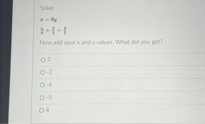 Solved Solve x=6y6x+2y=23 Now add your x and y values. What | Chegg.com