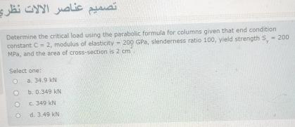 Solved تصنيم عناصر الالات نظرج\\nDetermino the critical lood | Chegg.com