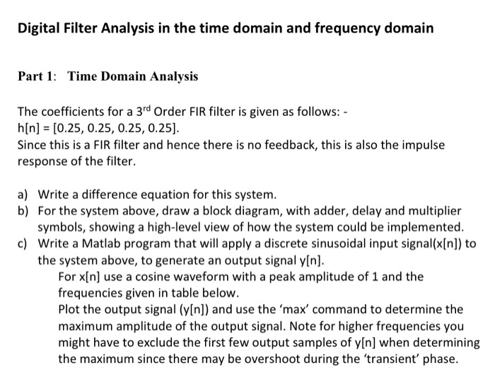 Digital Filter Analysis in the time domain and | Chegg.com
