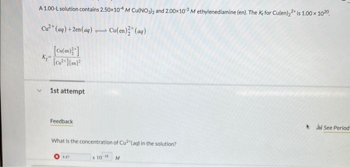 Solved Cu2+(aq)+2en(aq)⇌Cu(en)22+(aq) | Chegg.com
