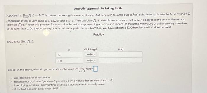 Analytic approach to taking limits Suppose that lim | Chegg.com