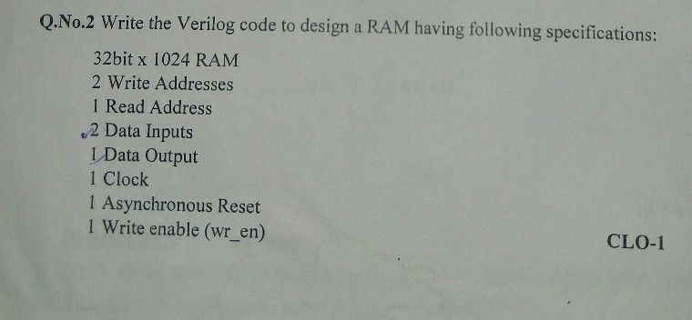 Solved Q.No.2 Write the Verilog code to design a RAM having | Chegg.com