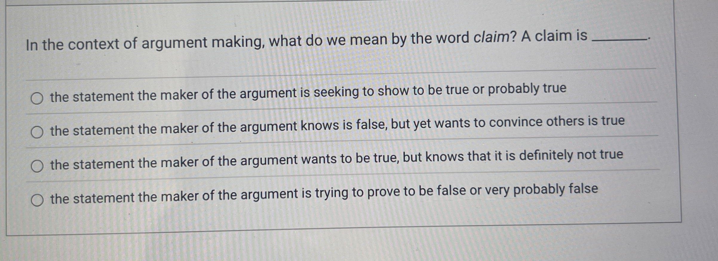 Solved In the context of argument making, what do we mean by | Chegg.com