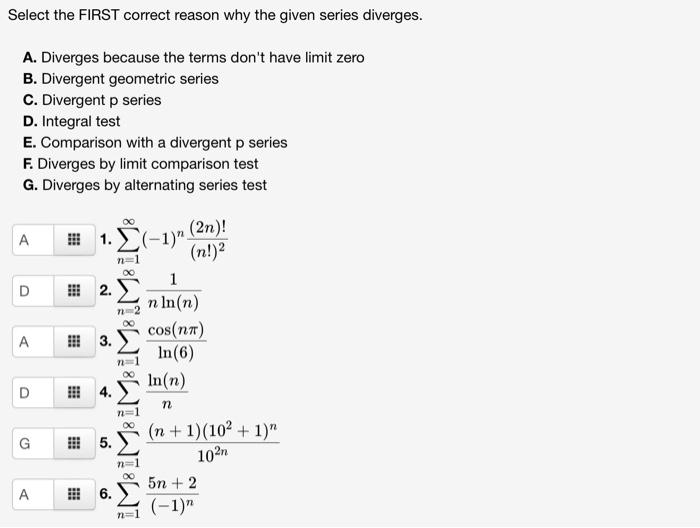 Solved Select the FIRST correct reason why the given series | Chegg.com