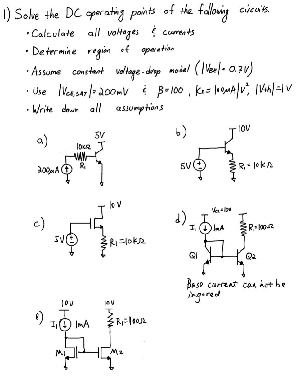 Solved 1) Solve the DC Operating points of the following | Chegg.com