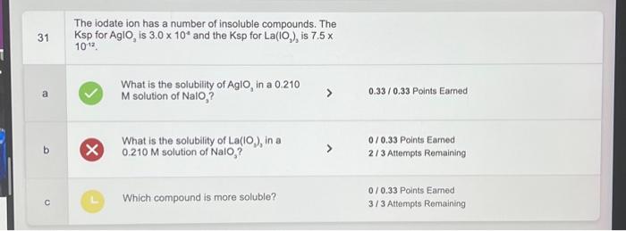 Solved The iodate ion has a number of insoluble compounds. | Chegg.com