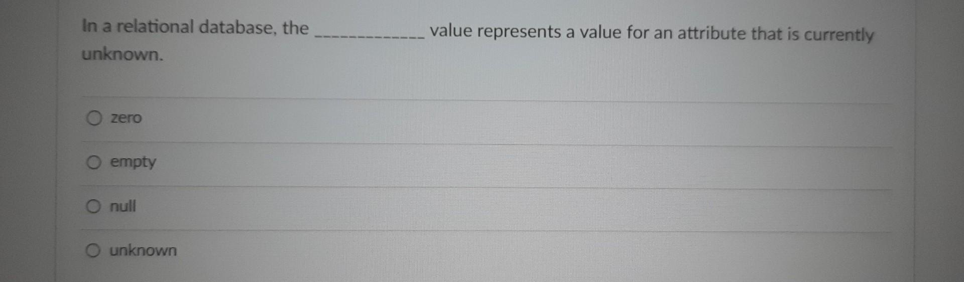 Solved In a relational database, the value represents a | Chegg.com