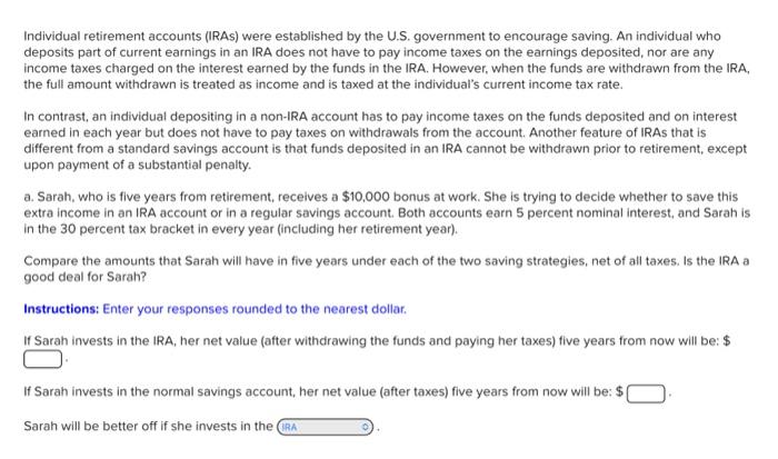Solved Individual retirement accounts (IRAs) were | Chegg.com