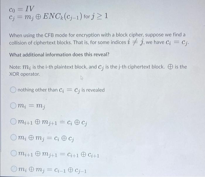Solved Question 15 1 Point The Cipher Feedback Cfb Mode