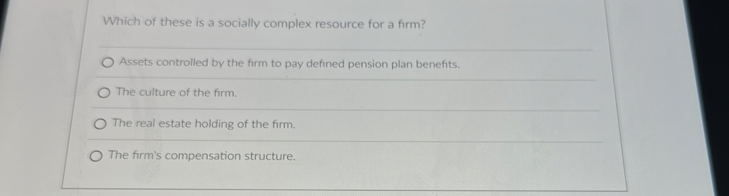 Solved Which of these is a socially complex resource for a | Chegg.com