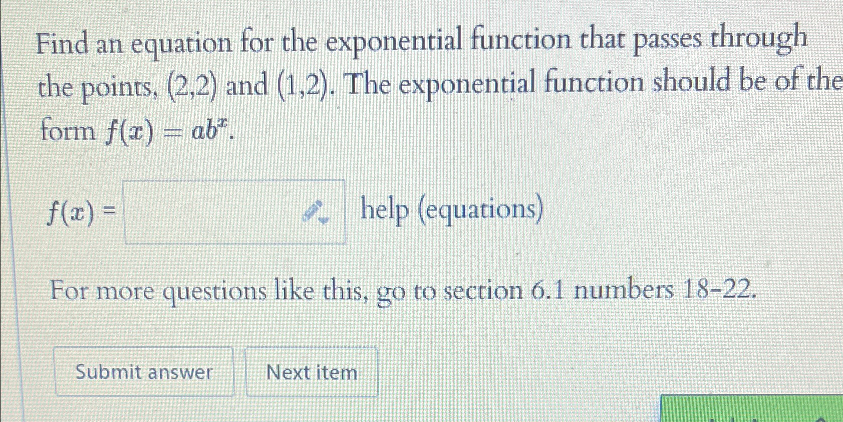 Solved Find an equation for the exponential function that | Chegg.com