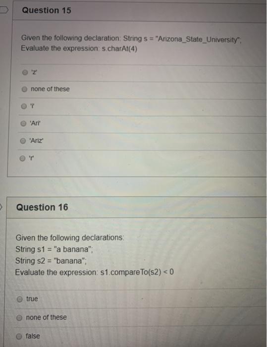 Solved Question 15 Given the following declaration: String s | Chegg.com