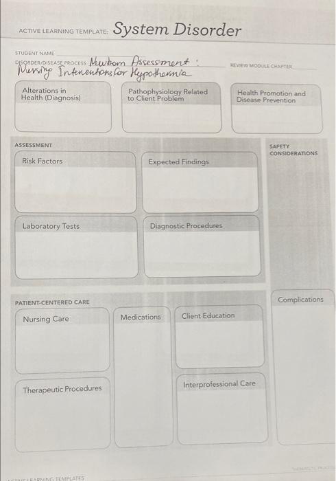 Solved ACTIVE LEARNING TEMPLATE: System Disorder STUDENT | Chegg.com