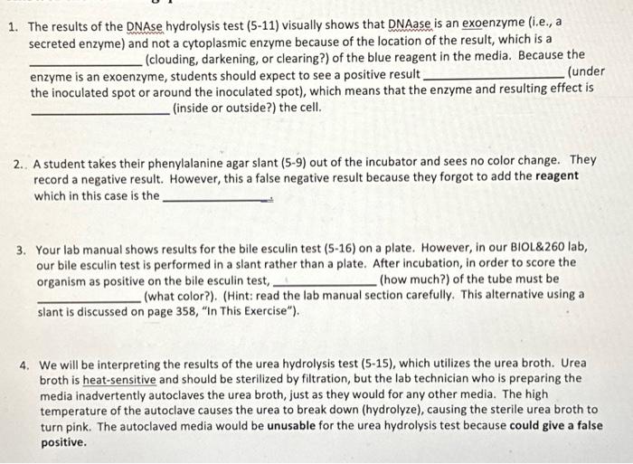 Solved 1. The results of the DNAse hydrolysis test (5-11) | Chegg.com