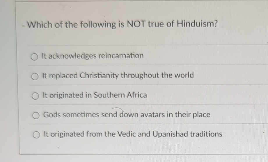 Solved Which of the following is NOT true of Hinduism?It | Chegg.com